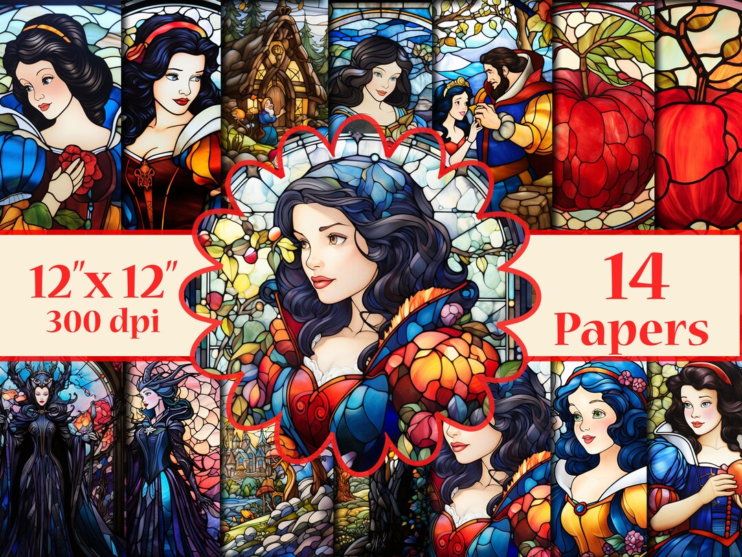 Snow White Digital Papers,stained Glass Digital Papers,stained Glass ...