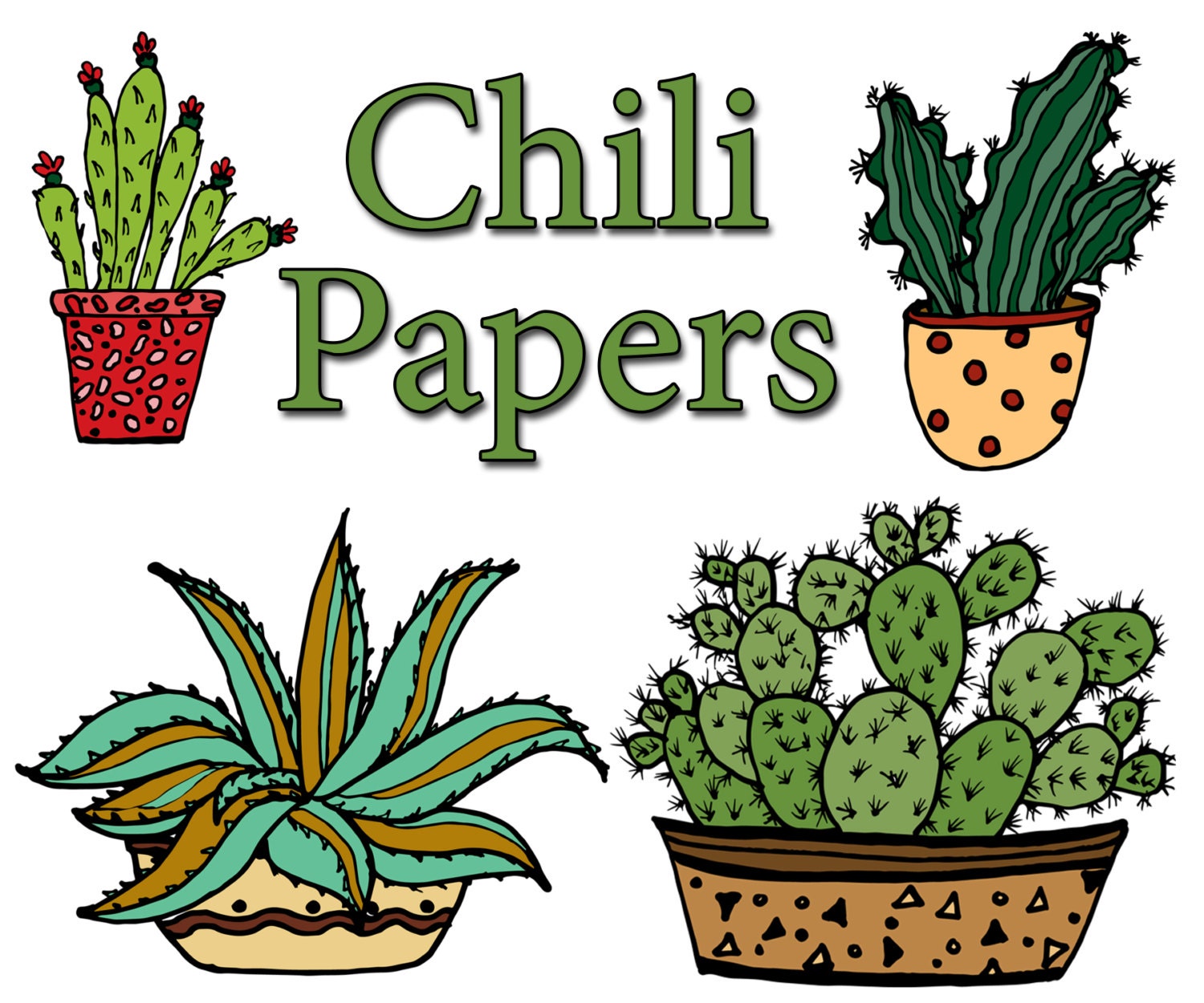 Succulent Clipart: "cactus Clipart" Doodle Cactus Clipart Line Art ...