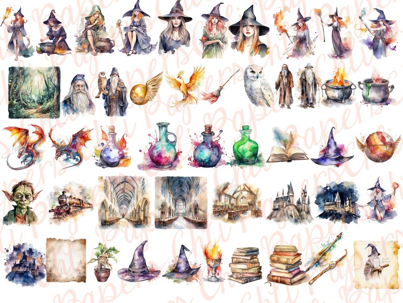 Magic School Clipart: wizard Clipart Witch and - Etsy