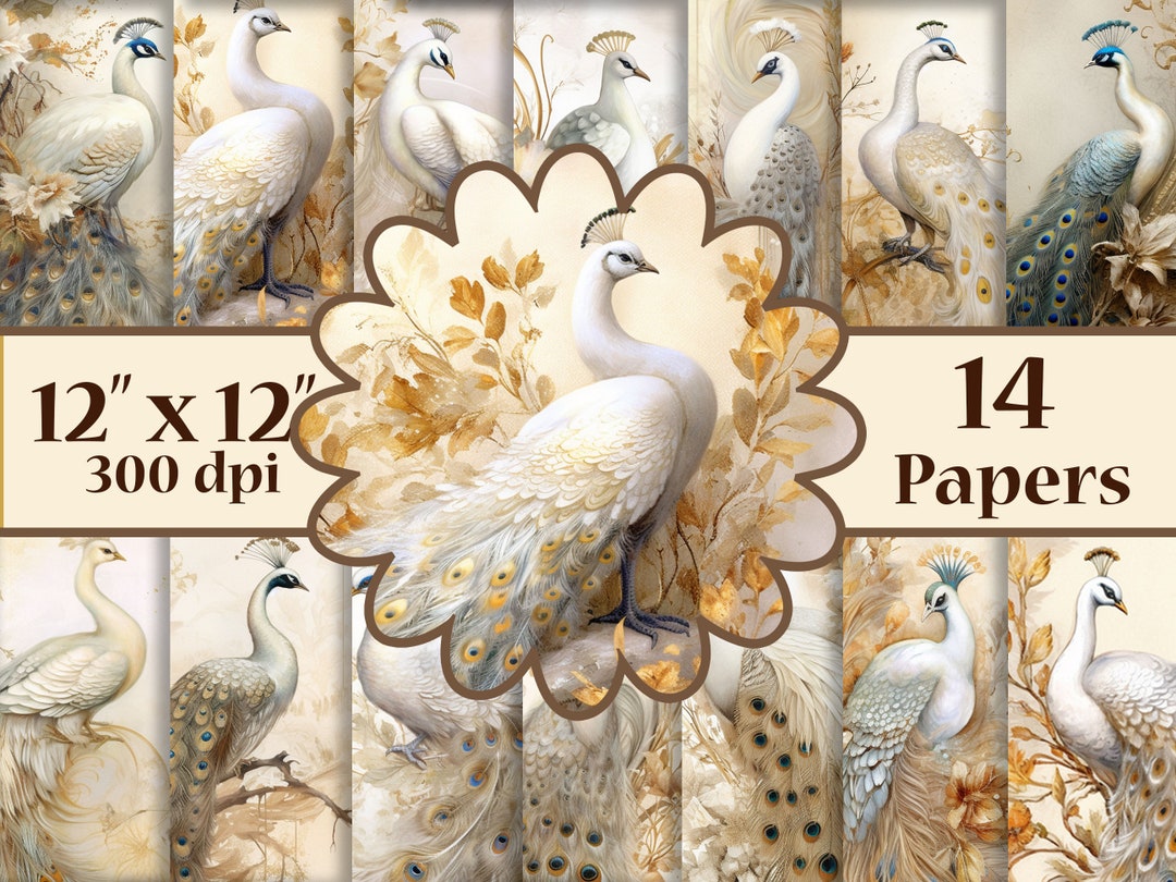 Peacock Digital Paper,ephemera Papers,white Peacock Journal Papers ...