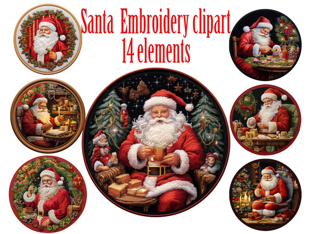 Embroidery Santa Clipart,christmas Clipart,santa Coasters Png,santa ...