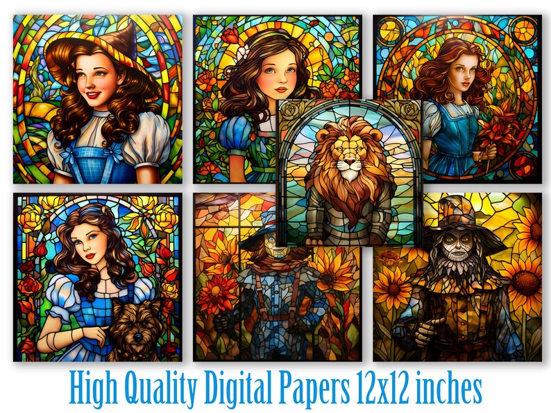 Wizard of Oz Digital Papers,stained Glass Digital Papers,stained Glass ...