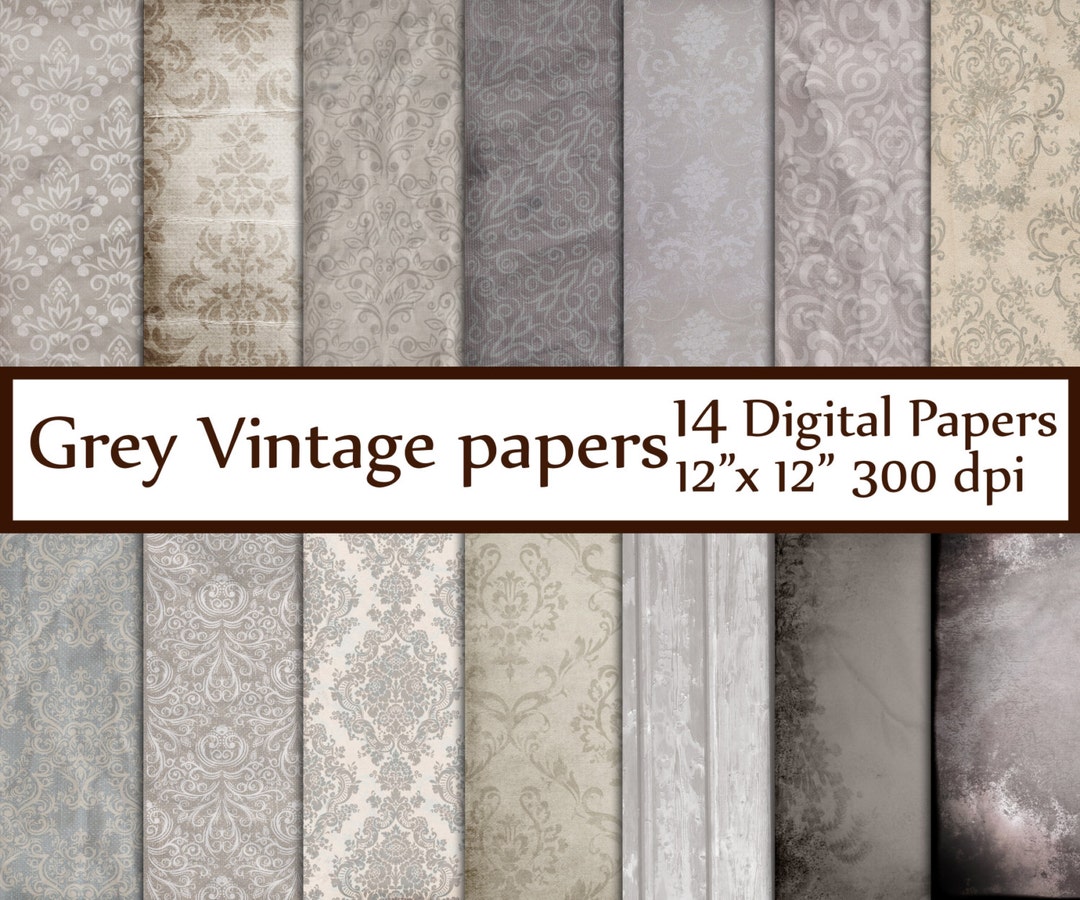 Grey Digital Paper Pack: "damask Gray" Grey Pattern Vintage Papers ...
