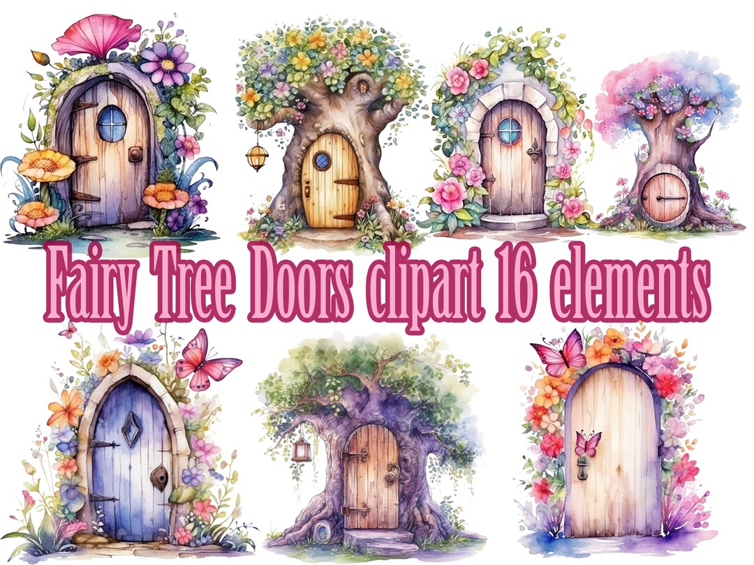 Fairy Door Clipart, Fairy House Clip Art,magical Tree Door,forest Fairy Doors,enchanted Hidden ...
