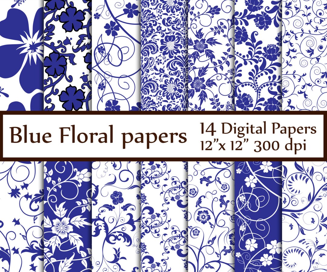 Blue Floral Digital Paper: "floral Papers" Floral Backgrounds Blue ...