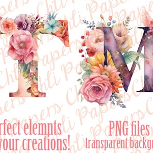 Floral Alphabet Clipart,floral Letters Png,watercolor Alphabet Png ...