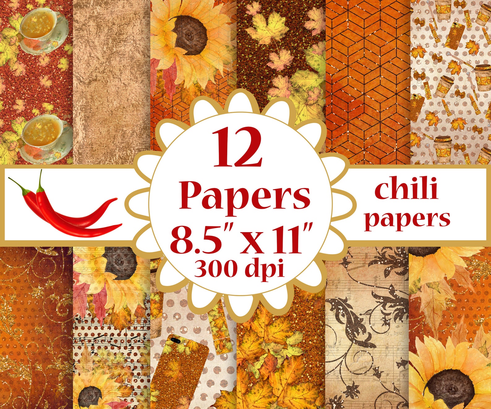 Fall Digital Papers: sunflower PAPER Pack Autumn | Etsy