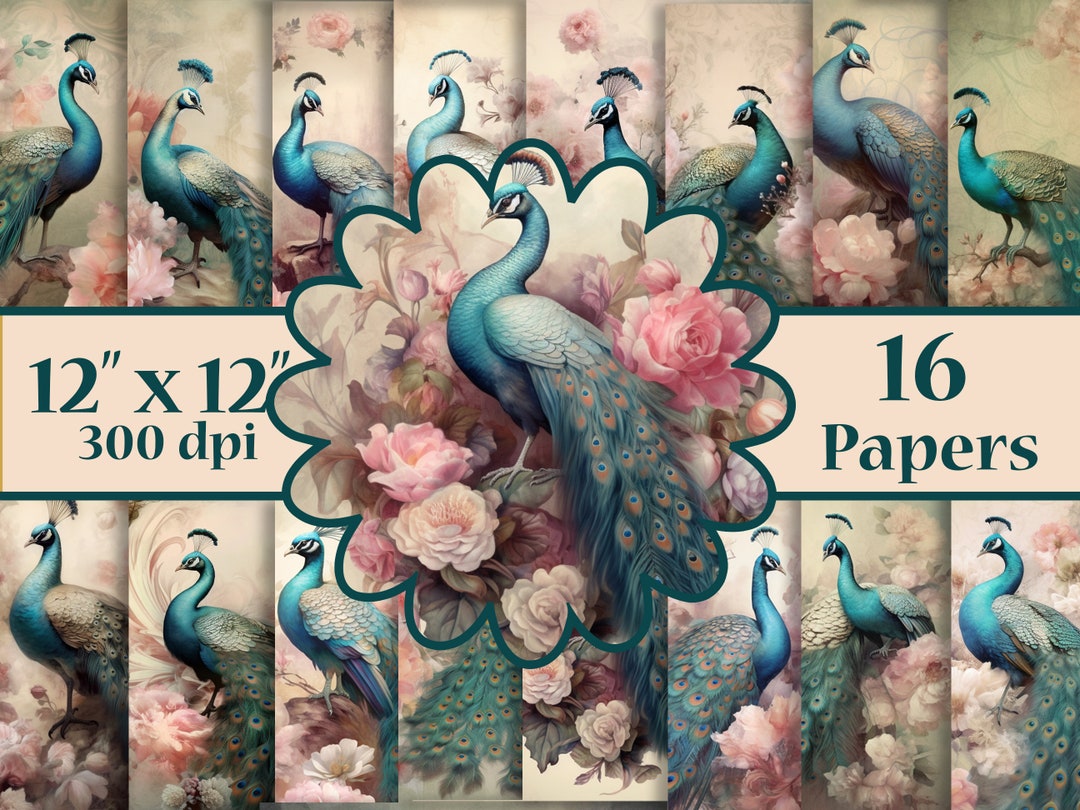 Peacock Digital Paper,ephemera Papers,peacock Journal Papers,vintage ...