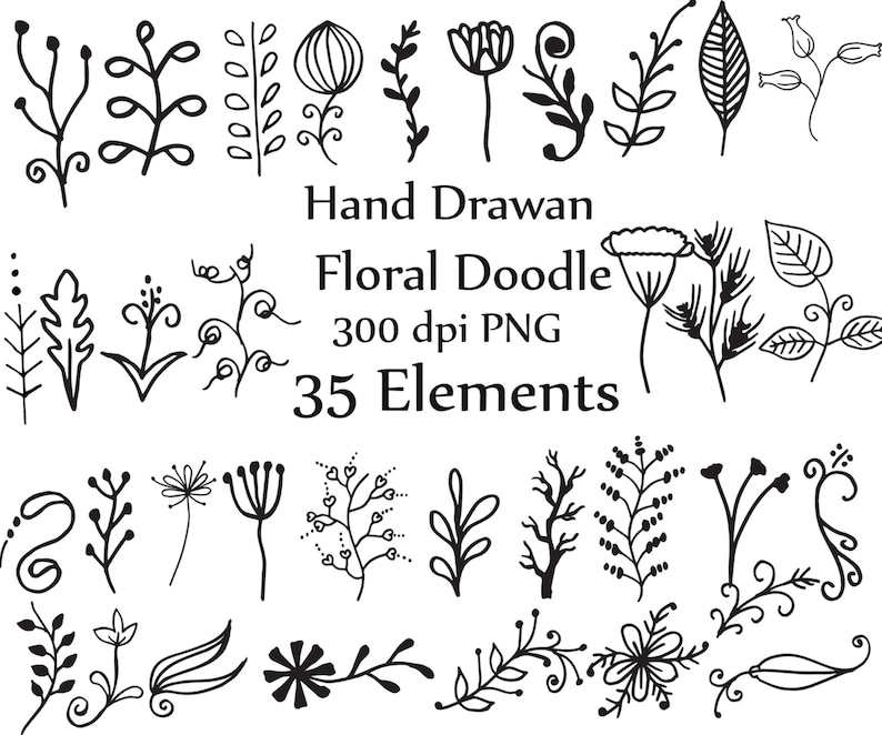 Doodle Flowers Clip Art: "doodle Clipart" Hand Drawn Flower Clipart ...