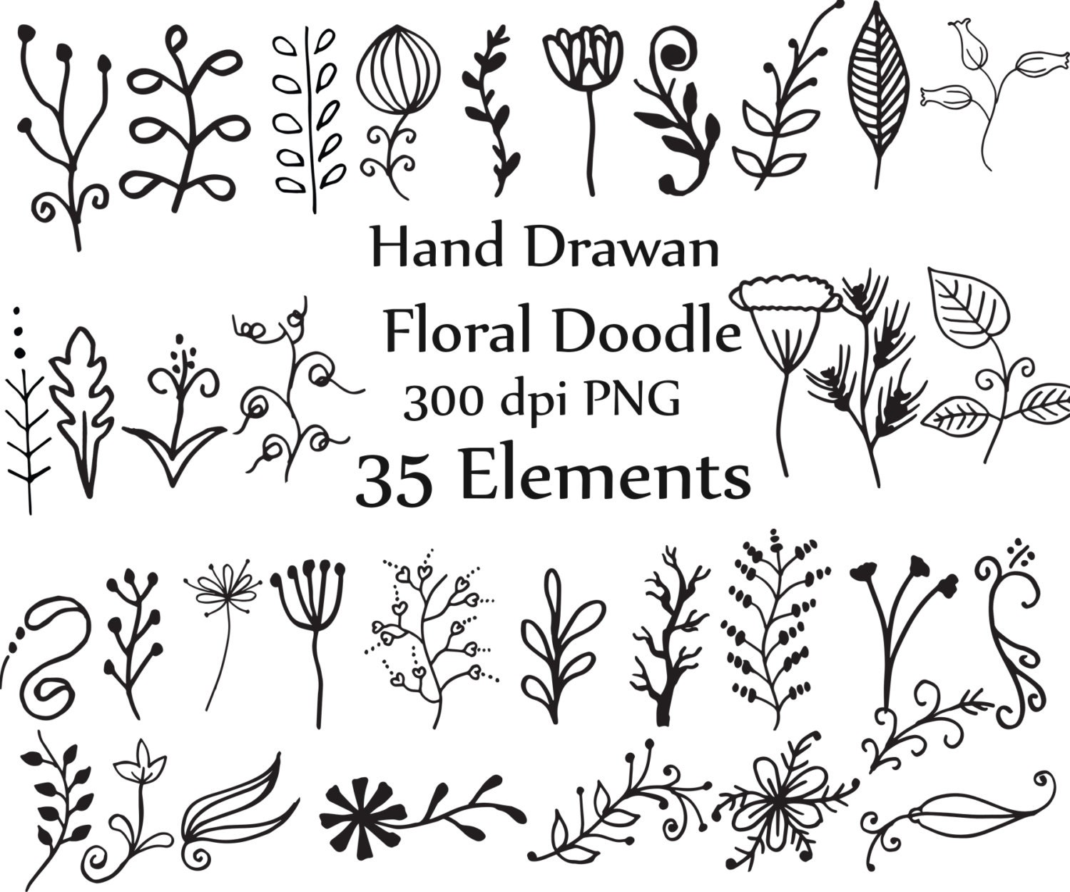 Doodle Flowers Clip Art: doodle Clipart Hand Drawn - Etsy