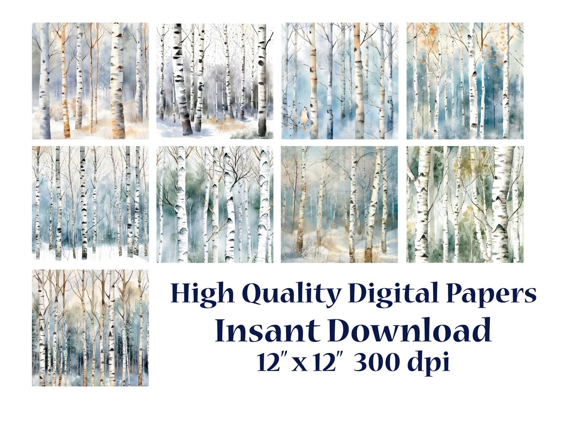 Winter Forest Digital Paper,birch Digital Papers,birch Printable,forest ...