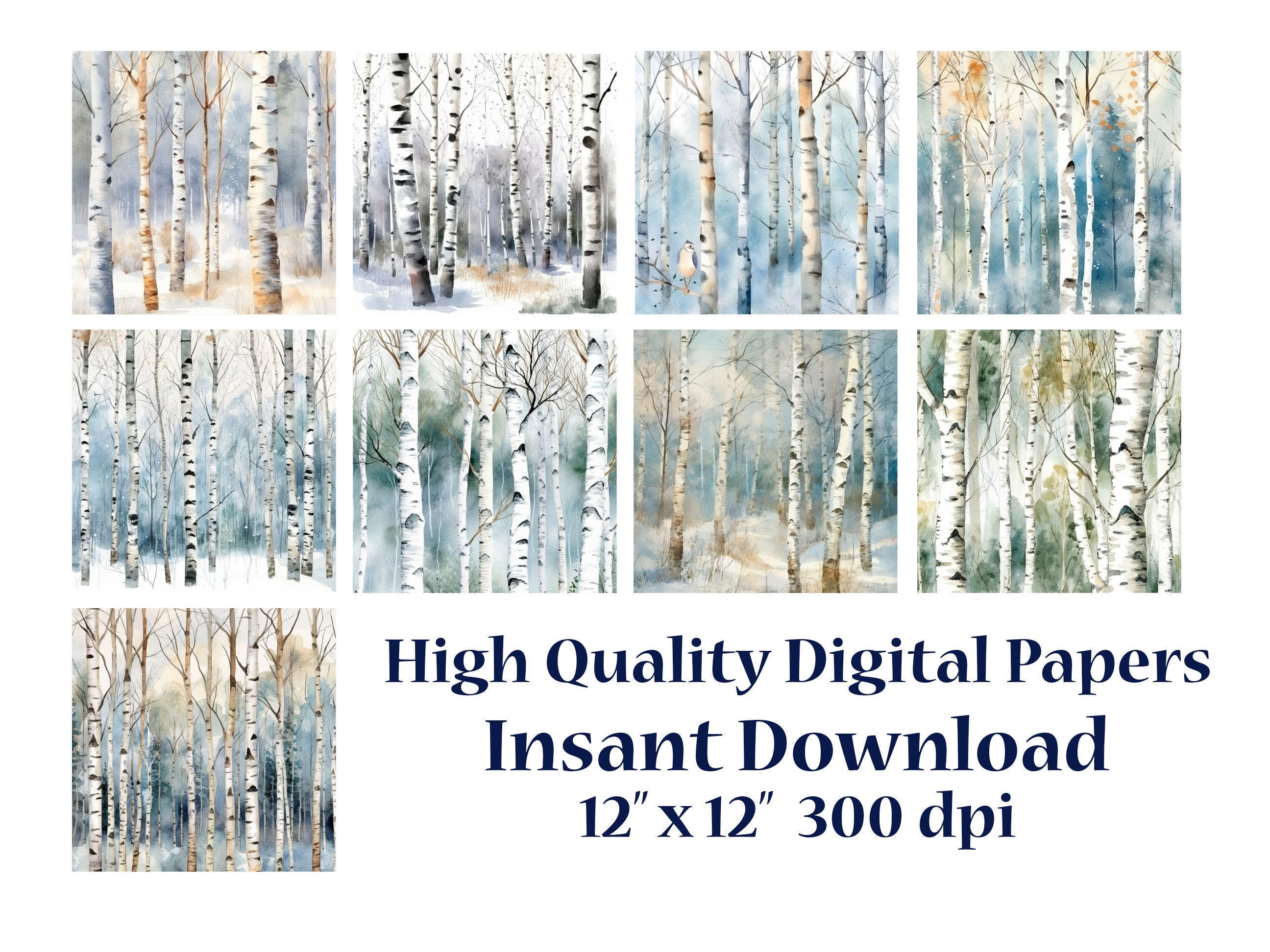 Winter Forest Digital Paper,birch Digital Papers,birch Printable,forest ...