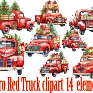 Christmas Retro Truck Clipart,watercolor Christmas Clipart,retro Truck ...