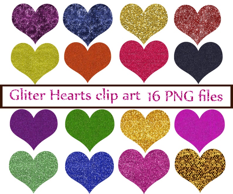 Glitter Hearts Clipart Set: glitter CLIP Art - Etsy