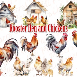 Watercolor Chicken Clipart: "rooster Clipart" Hens and Roosters,farm ...