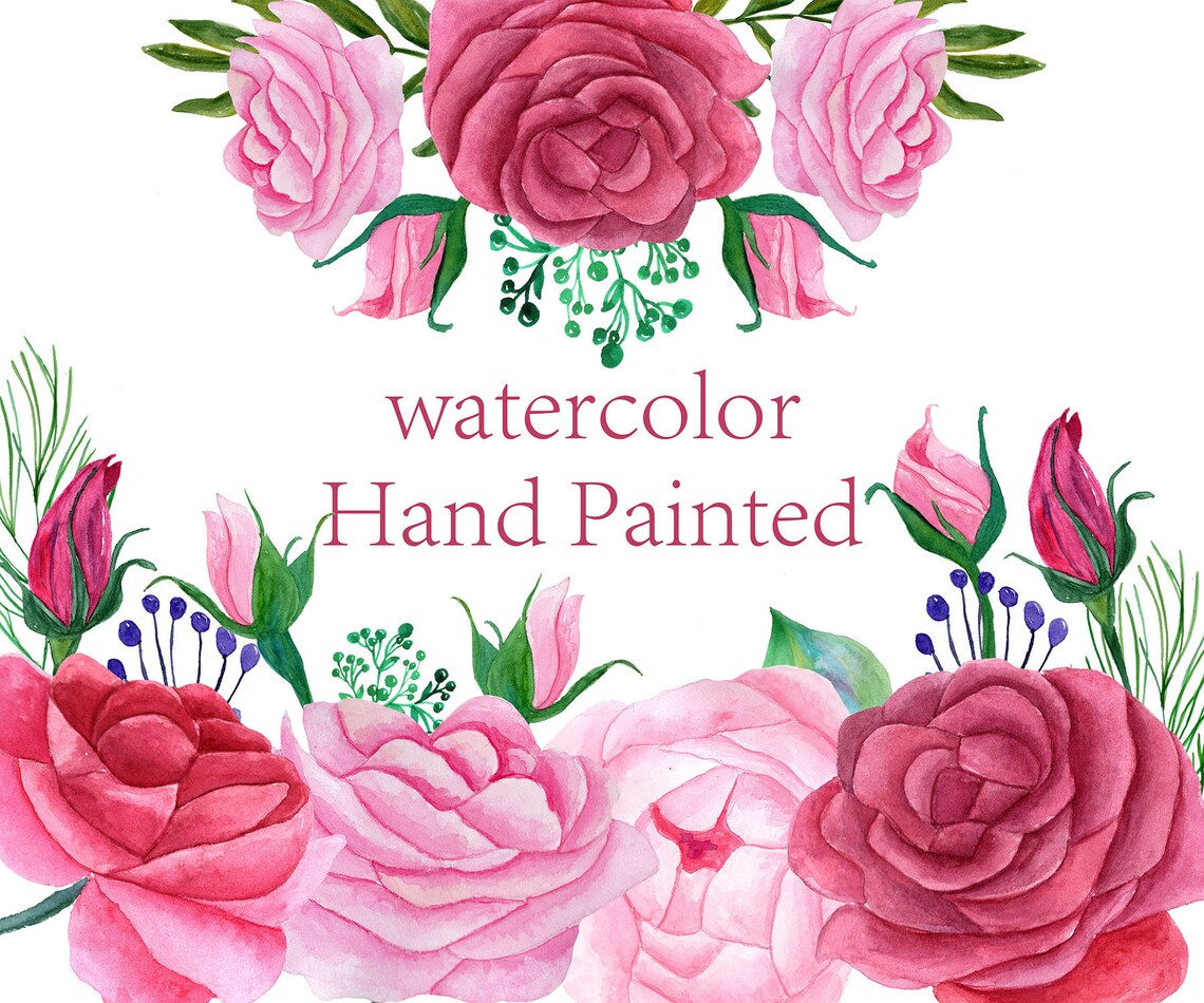 Watercolor Roses Clipartpink Flowersfloral Clipartdiy - Etsy