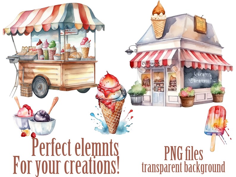 Watercolor Ice Cream Stand Clipartice Cream Shopice Cream - Etsy