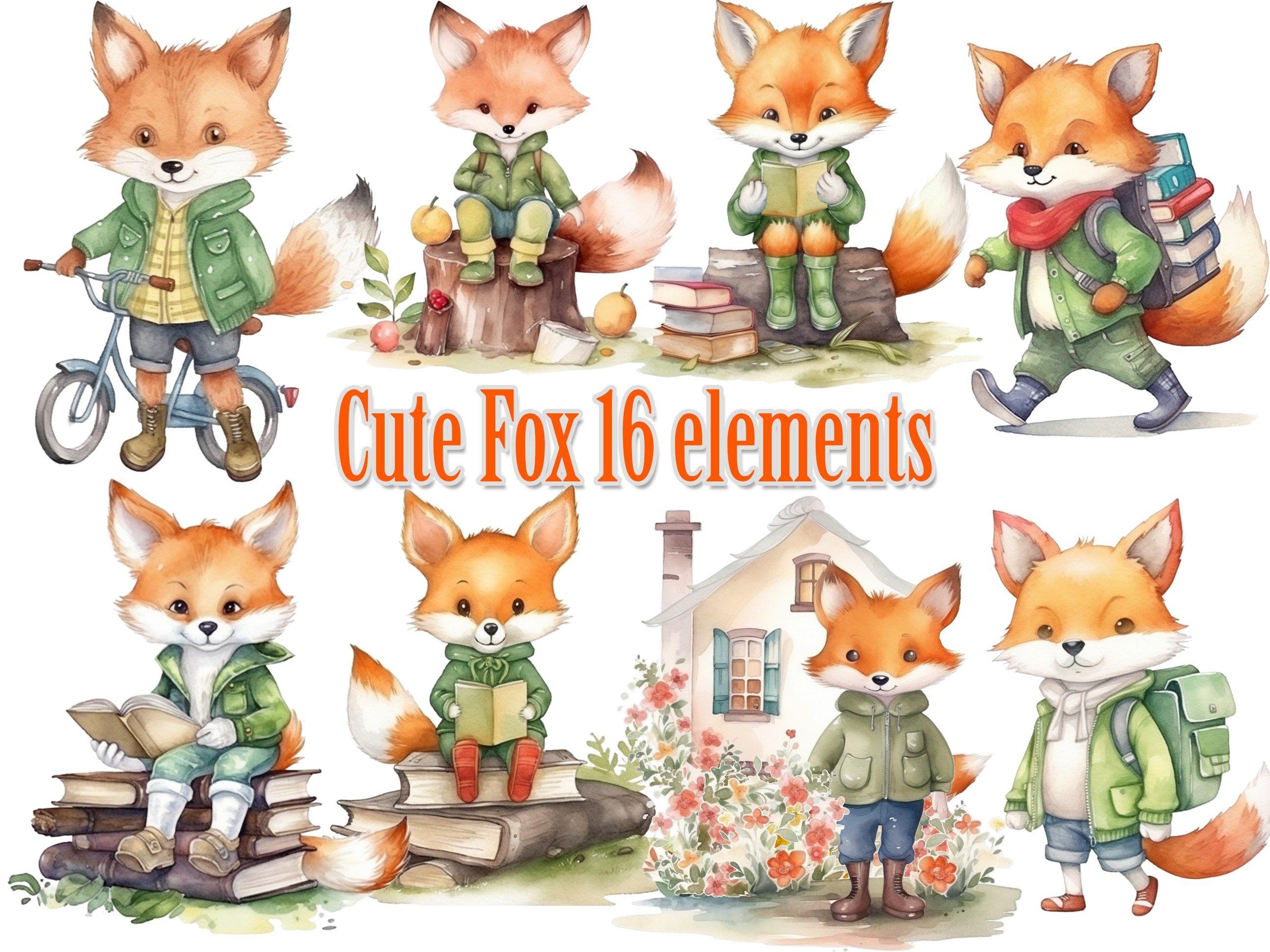 Cute Fox Clipart,watercolor Fox Png,woodland Animal Png,baby Animal ...