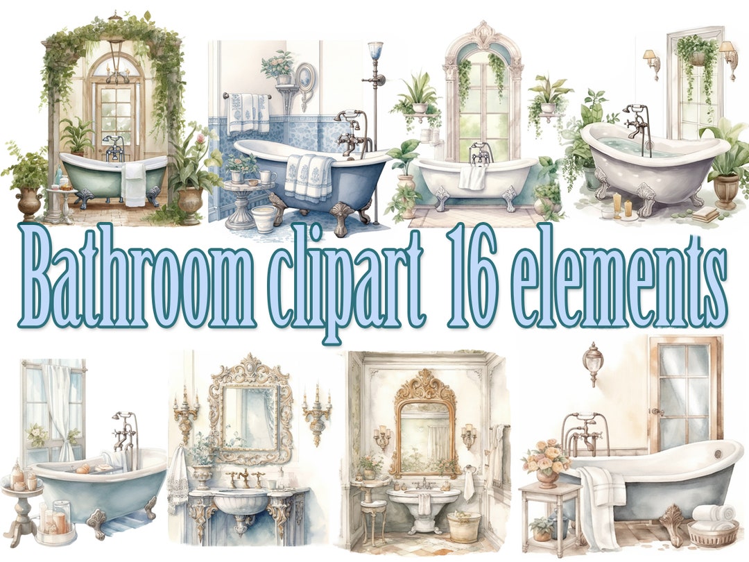 Bathroom Watercolor Clipart,bathtub Clipart,bathroom Interior,bath ...