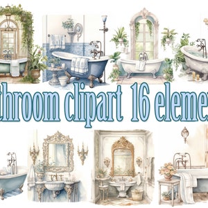 Bathroom Watercolor Clipart,bathtub Clipart,bathroom Interior,bath ...