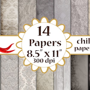 Grey Digital Paper Pack: "damask Gray" Grey Pattern Vintage Papers ...