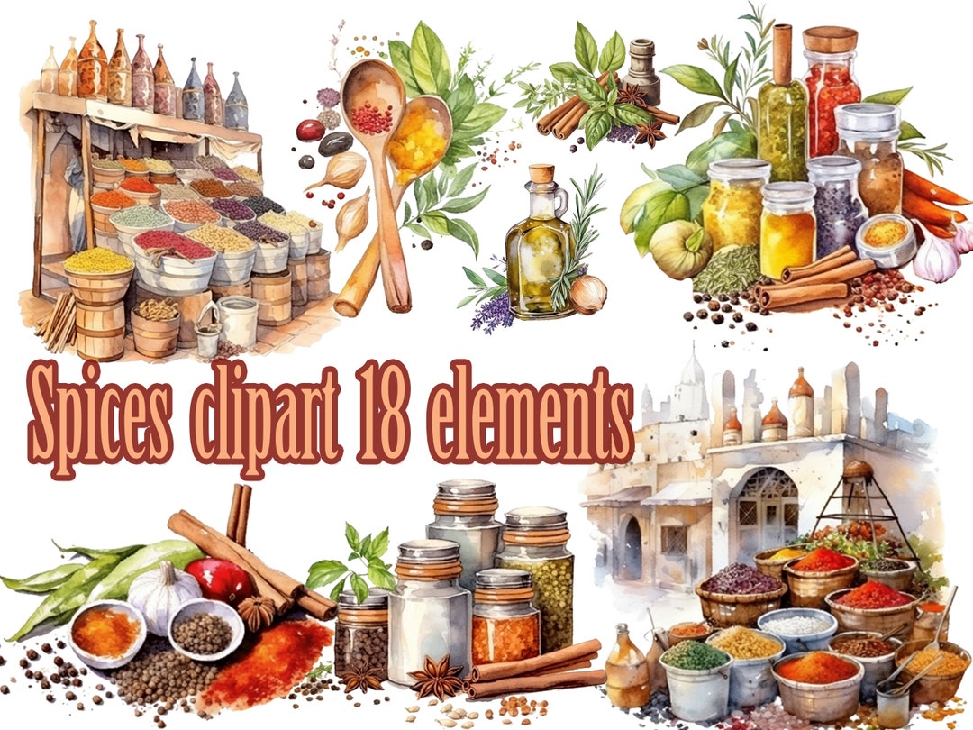 Watercolor Spices Clipart,herbs and Spices Clipart,spices Png,cooking ...