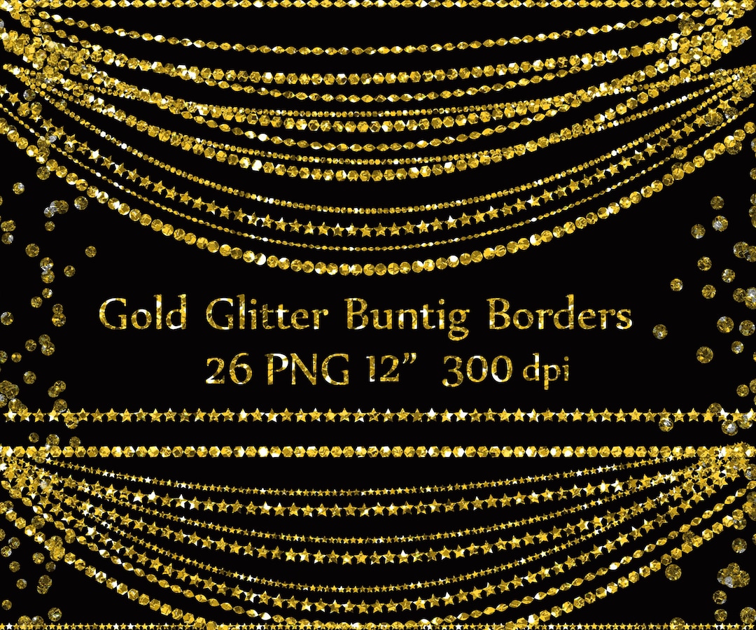Gold Glitter Borders: "bunting Clipart" Photo Overlay Glitter Strings ...