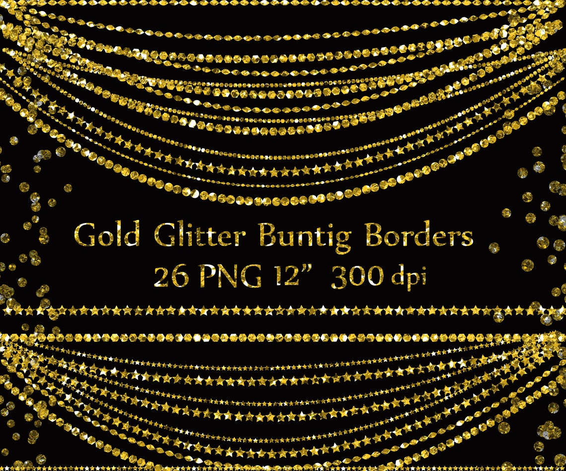 Gold Glitter Borders: bunting Clipart Photo - Etsy