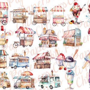 Watercolor Ice Cream Stand Clipart,ice Cream Shop,ice Cream Truck ...