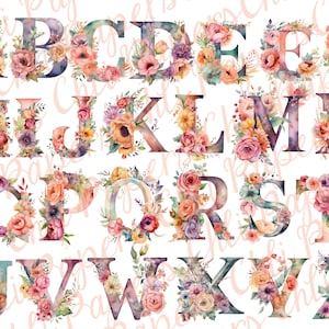 Floral Alphabet Clipart,floral Letters Png,watercolor Alphabet Png ...