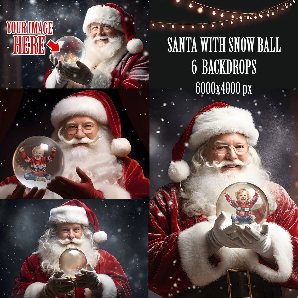 Santa's Snow Globe Magic, Santa With Snow Globe Christmas Digital ...
