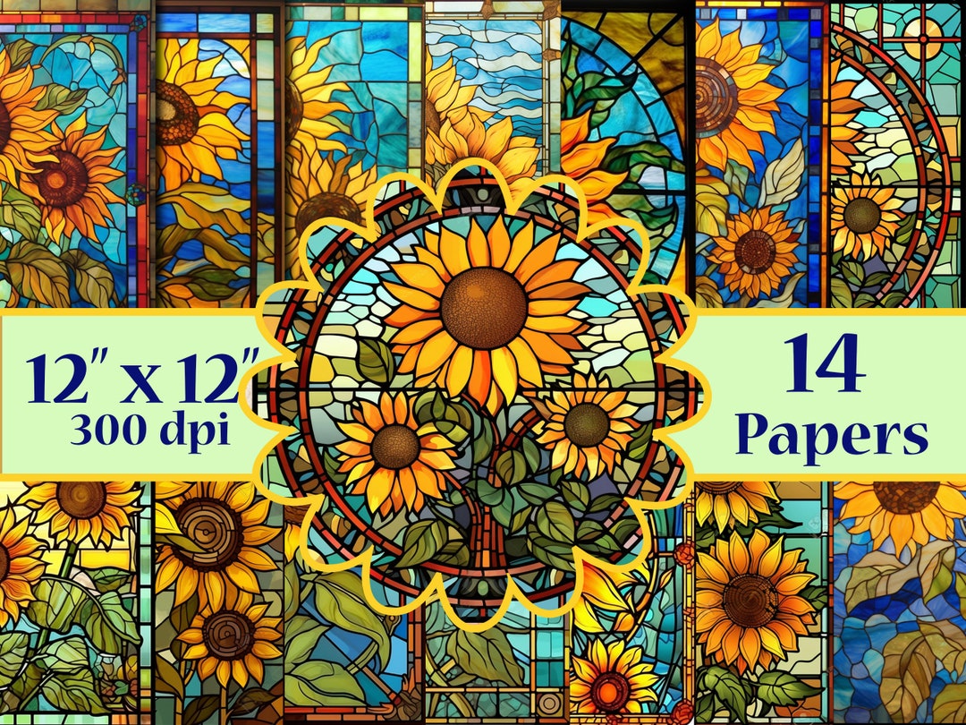 Sunflowers Digital Papers,stained Glass Digital Papers,stained Glass ...