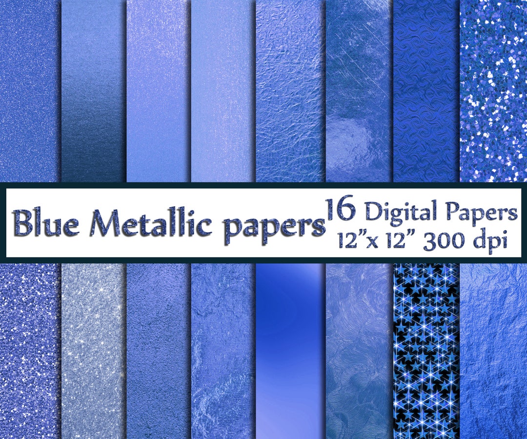 Blue Metallic Digital Papers: "blue GLITTER Papers" Metallic Textures ...