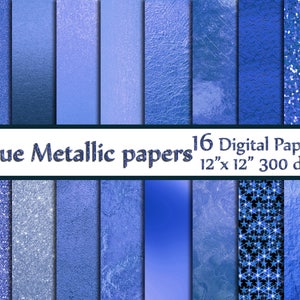 Blue Metallic Digital Papers: "blue GLITTER Papers" Metallic Textures ...