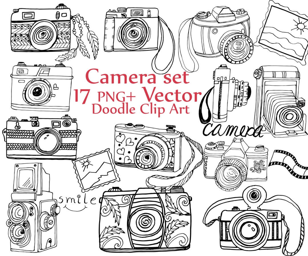 Doodle Camera Clipart: "camera CLIP Art" Camera Vector Cute Cameras ...
