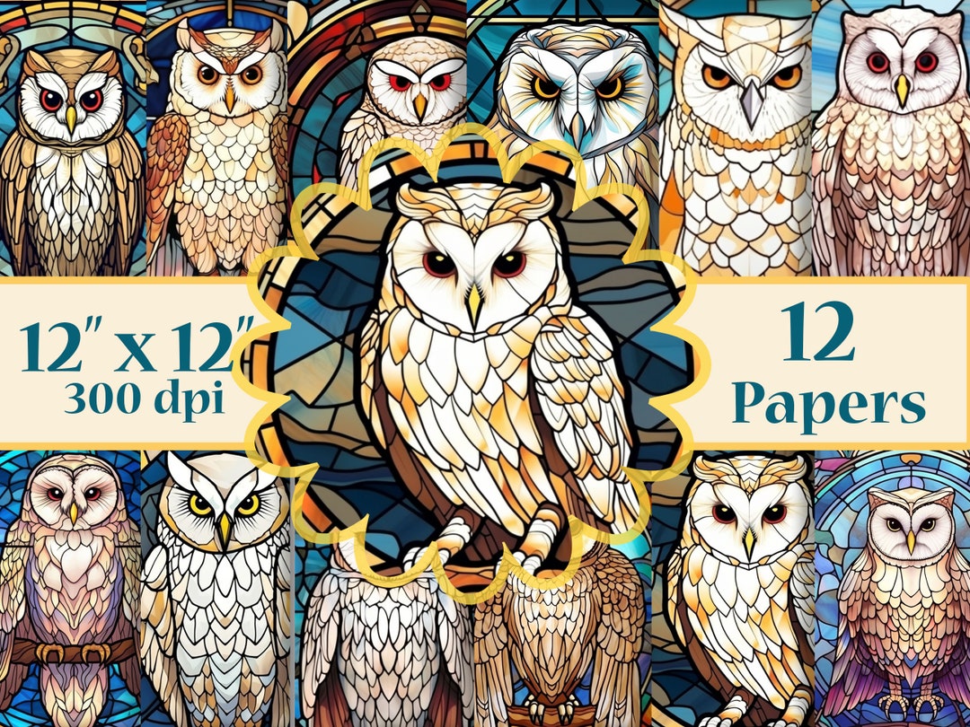 Owl Stained Glass Digital Papers,stained Glass Digital Backgrounds ...