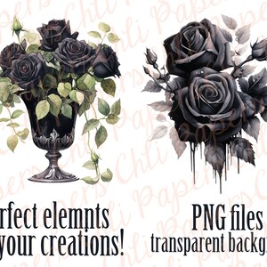 Black Roses Clipart,gothic Roses Clipart,watercolor Rose Clipart,floral ...