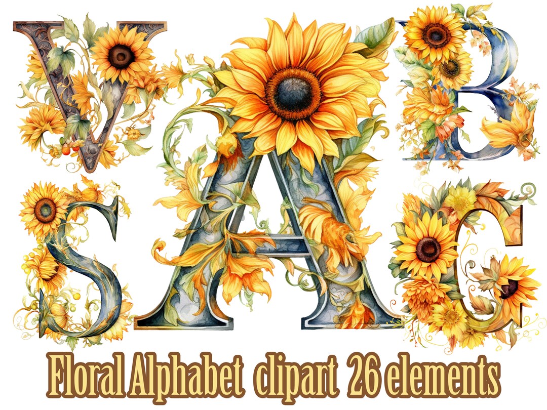 Sunflower Alphabet Clipart,floral Letters Png,sunflower Monogram Png ...
