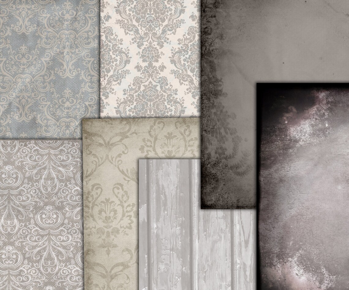 Grey Digital Paper Pack: DAMASK GRAY Grey pattern | Etsy