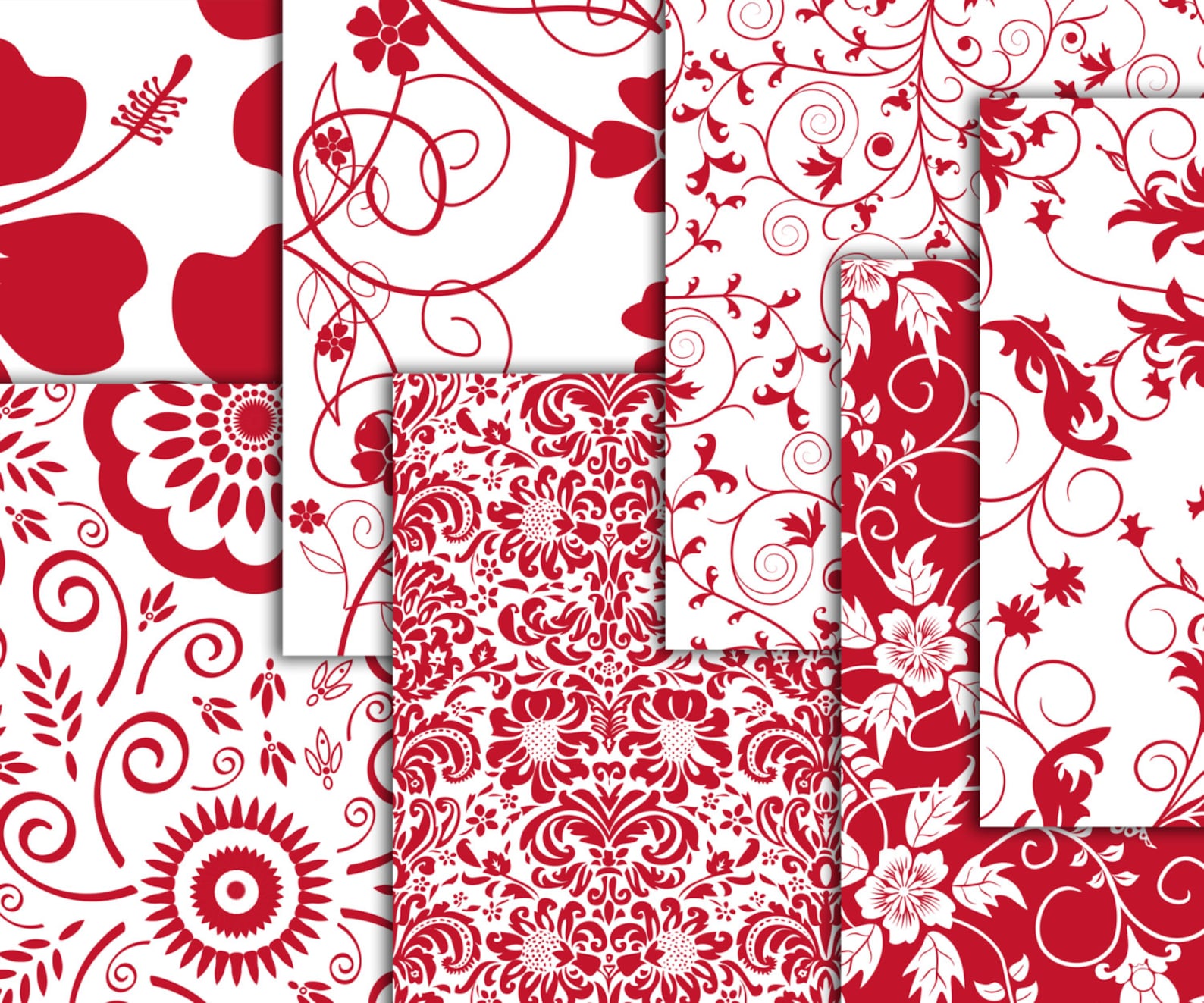 Red Floral Digital Paper: "floral Papers" Floral Backgrounds Flower ...