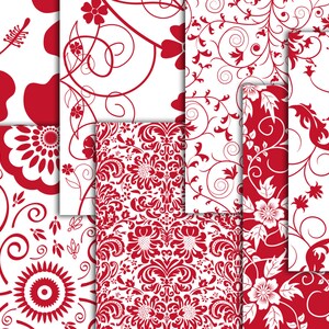 Red Floral Digital Paper: "floral Papers" Floral Backgrounds Flower ...