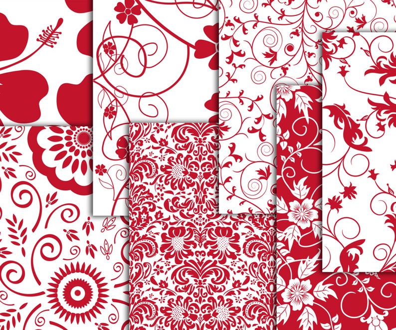 Red Floral Digital Paper: floral Papers Floral - Etsy