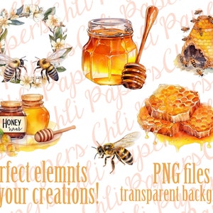 Watercolor Honey Bees Clipart,bee and Honey Png,honey Jar Png,honey ...