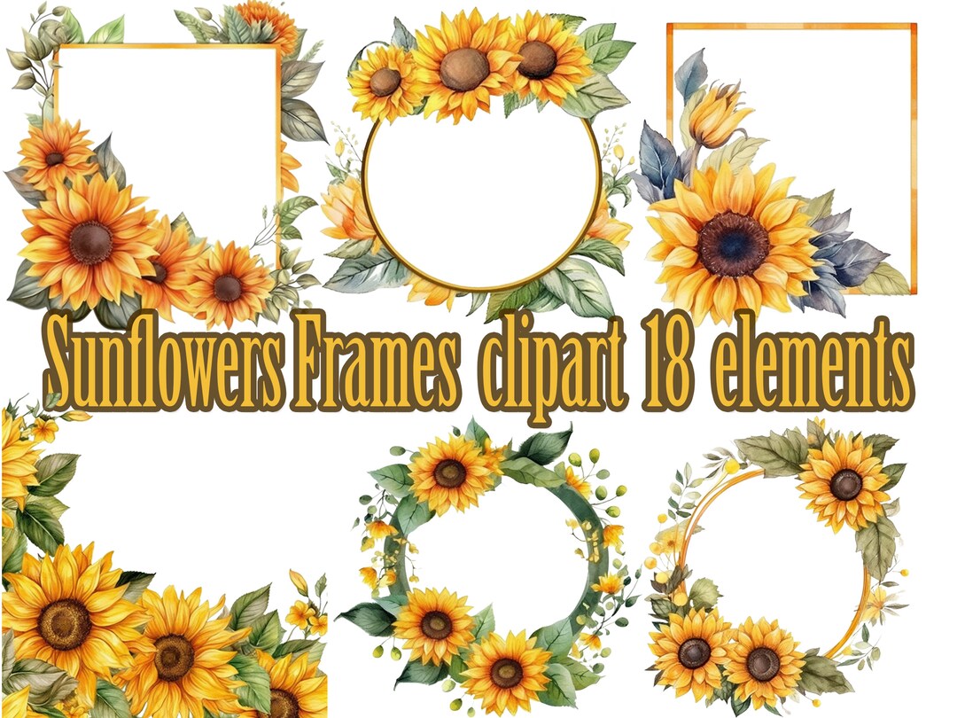 Watercolor Sunflower Frames Clipart,sunflower Wreaths,floral Frames Png ...