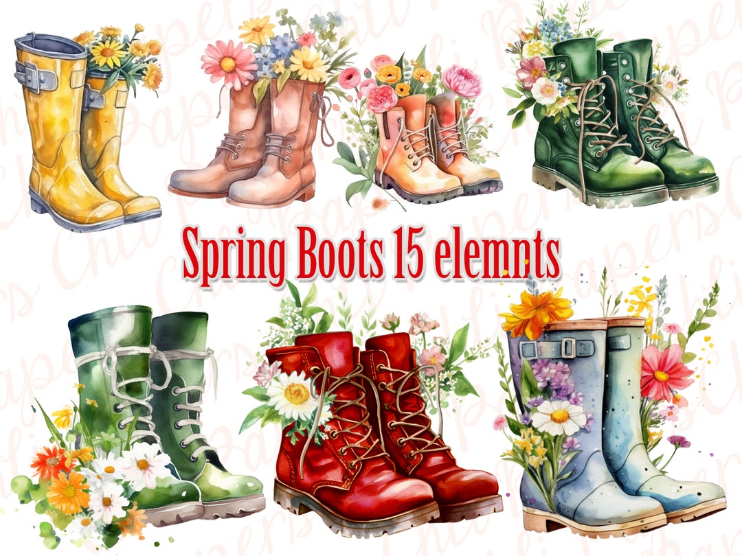 Boots With Flowers. Floral Boots Clipart,spring Flower Boots,raining ...