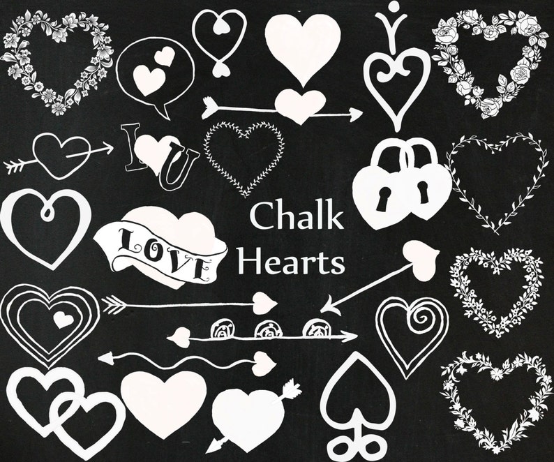 Chalkboard Hearts Clipart: hearts CLIP Art Wedding - Etsy