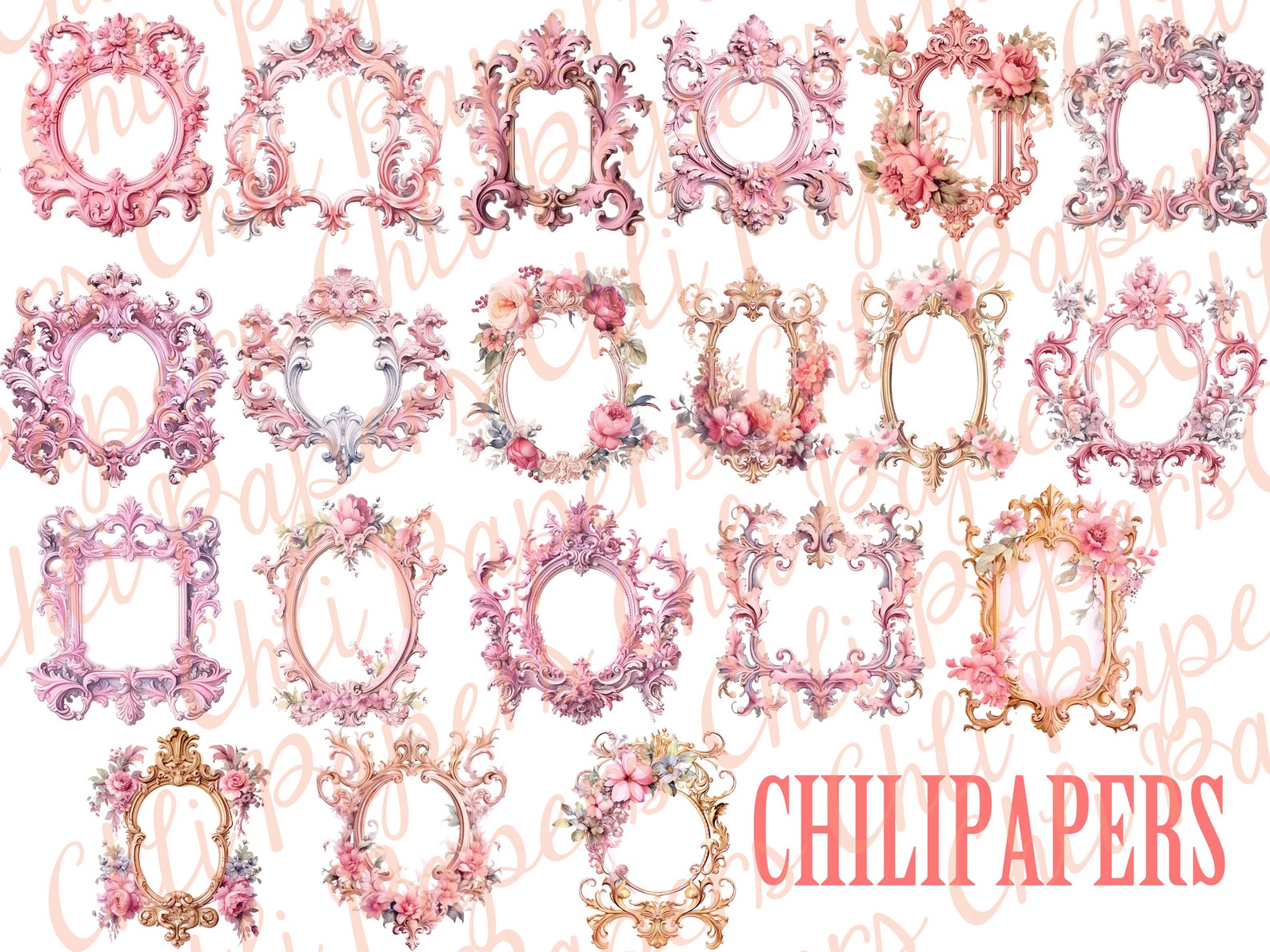 Frames Clipart,rococo Frame Clipart,pink Frames Clipart,floral Frames ...