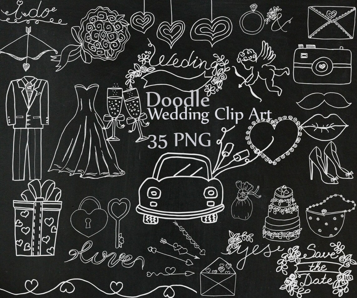 Doodle Chalkboard Wedding Clipart: wedding CLIP - Etsy