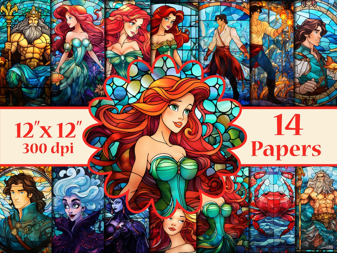 Little Mermaid Digital Papers,stained Glass Digital Papers,stained ...