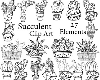 Succulent Clipart: cactus Clipart Doodle Cactus - Etsy